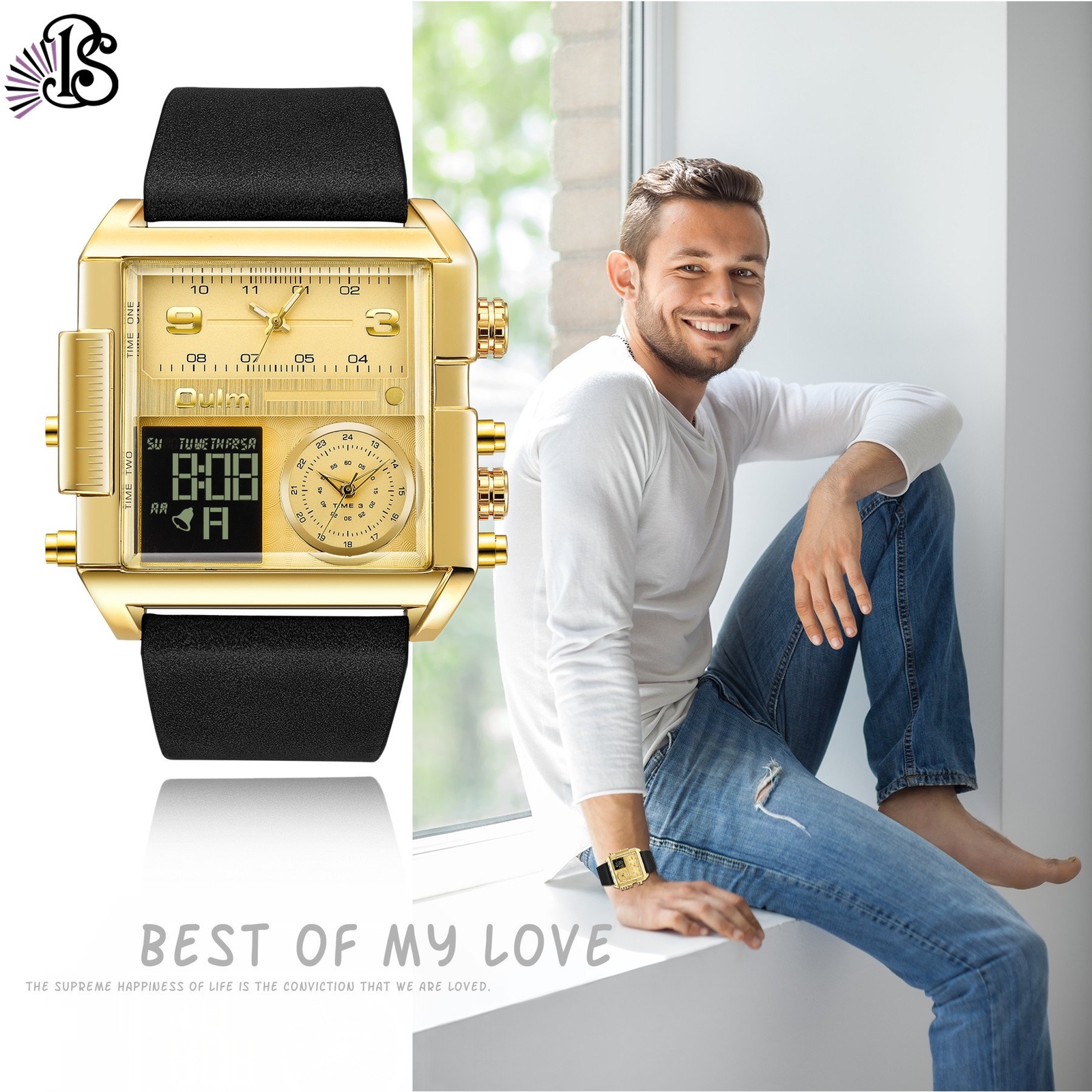 Men Large Dial Digital LED Quartz Sport Watch Waterproof Leather ...