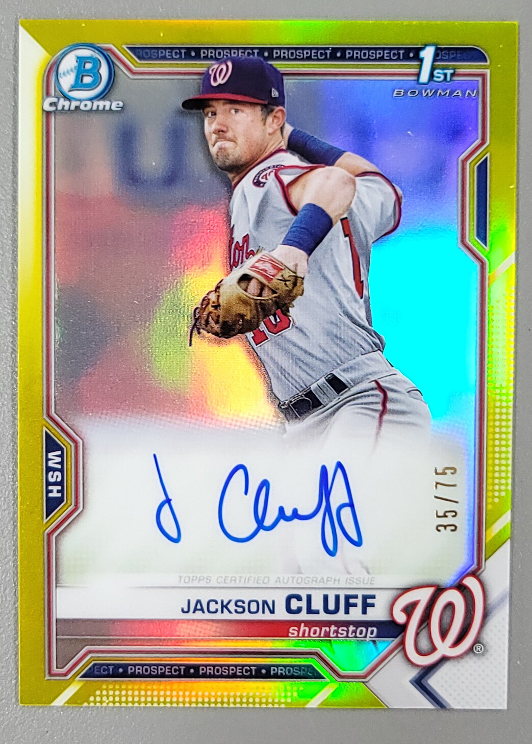 2021 BOWMAN CHROME JACKSON CLUFF AUTO YELLOW REFRACTOR /75 #CPA-JCL | eBay