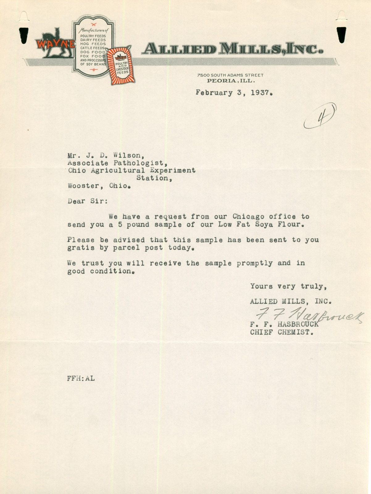 1935 Color Letterhead Wayne Allied Mills Inc Peoria IL Poultry ...