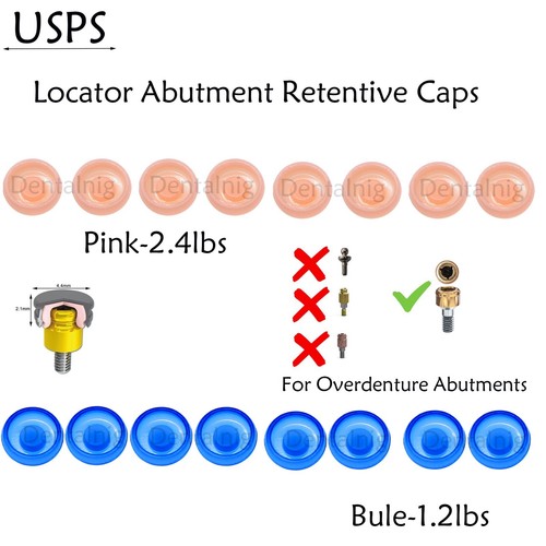 US Dental Attachment Locator Retention Cap Inserts 1.2/2.4Lbs,Male Caps ...