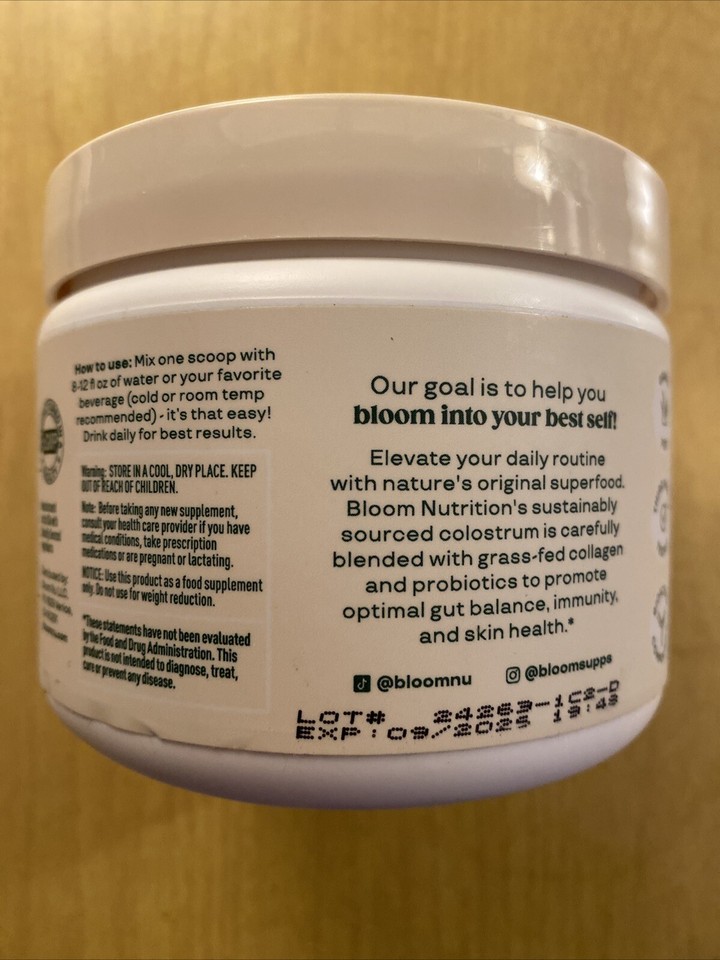 Bloom Colostrum & Collagen Peptides Orange Cream Gut Health 4.23 Oz (S9 ...