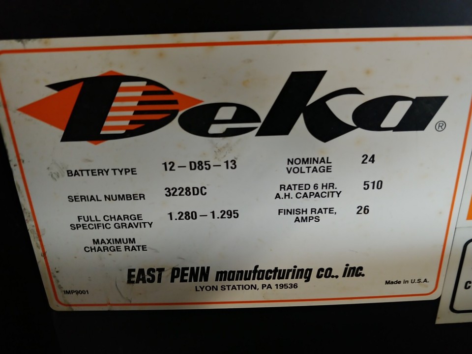 DEKA 24volt 12-85-13 ELECTRIC FORKLIFT PALLET JACK BATTERY 510 AMP ...