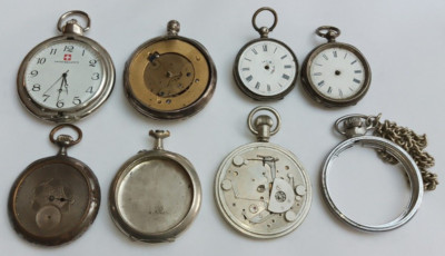 Reclaimed Pocket Watch Horological Watchmakers parts BAG 4 SILVER CASES ...