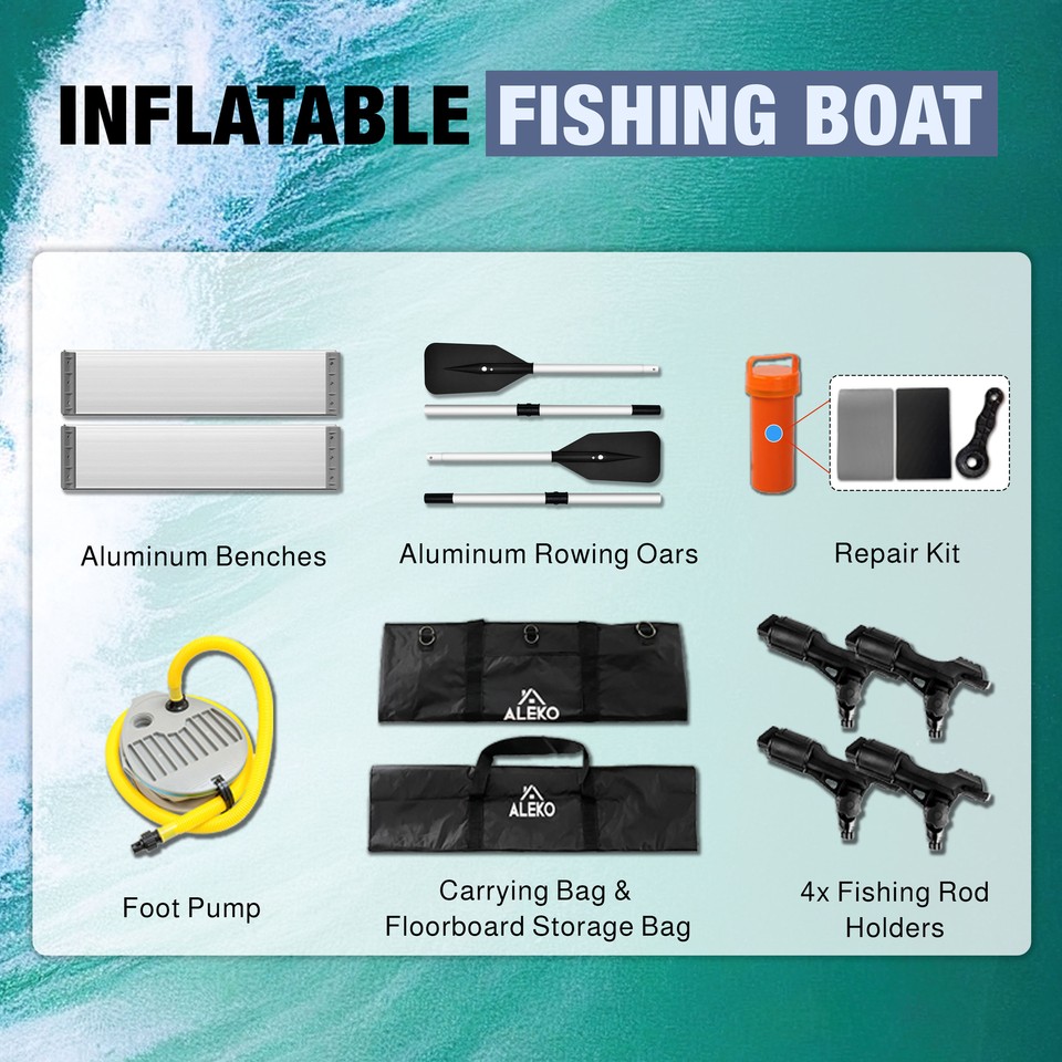 ALEKO Inflatable Fishing Boat with Aluminum Floor 12.5 ft Light and ...