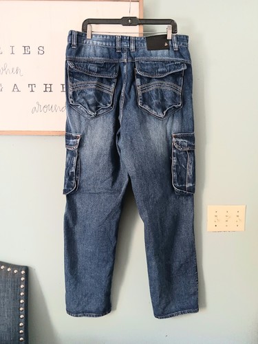Play Bigg Jeans Mens Y2K 36x32 Blue Cargo Carpenter Urban Hip Hop Loose ...