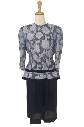 Vintage JENNY Two Tone Floral Peplum Dress Jenny Elastic Waist | eBay