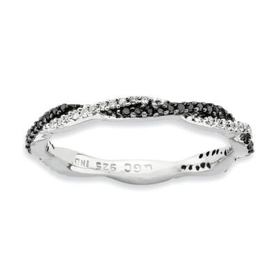 Lex & Lu Sterling Silver Stackable Expressions Black/White Diamond Ring ...