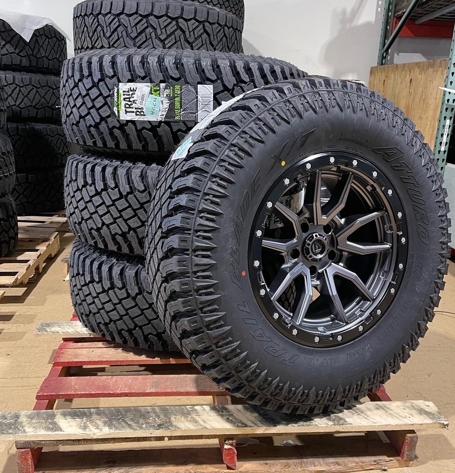 5) 18x9 Fuel Rebel Gray Wheels 35" Atturo AT Tires 5x5 Jeep Wrangler JK ...