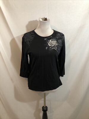 Jason Maxwell Black 3/4 Sleeve Top With Design - Womens Medium, Bust 19 ...