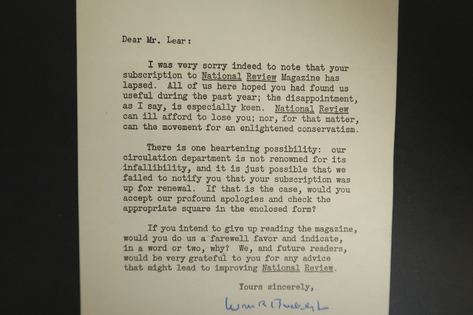 *Autographed* WM. F. Buckley Jr. Signer Personalized Letter 1965 ...