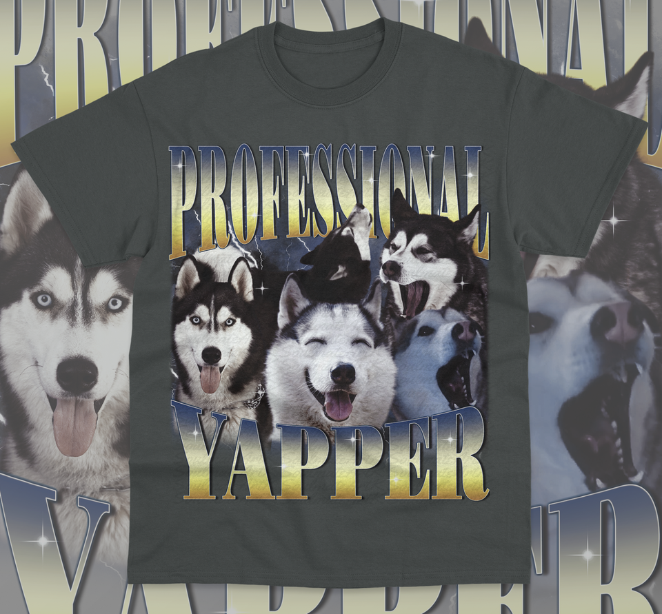 Professional Yapper T-Shirt Funny Meme Dog Husky Lover Graphic Unisex ...