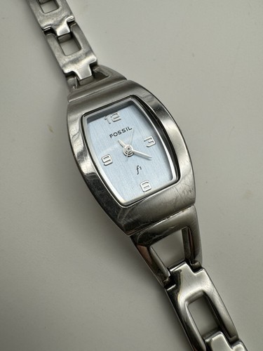 Fossil F2 Silver Tone Ladies Bracelet Watch with Blue Face Stainless ...