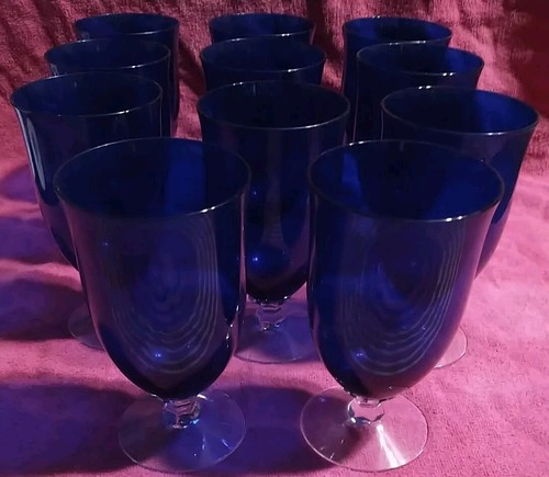 VTG Cobalt Blue Water, Wine Goblets, Wedding Clear Stem and Base, Set ...