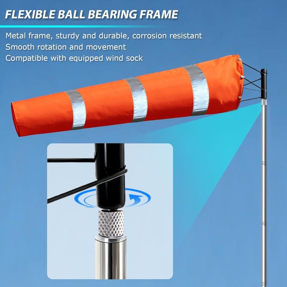 Airport Windsock Kit, 8 in x 36 in Aviation Grade Wind Sock Pole Kit ...