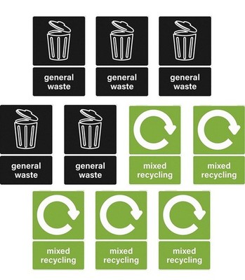 Recycling & General Waste 100x150mm Sign Waterproof Adhesive Label 10 ...
