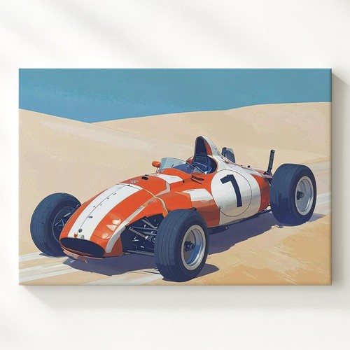 Vintage Race Car Canvasretro Red & White Racing Car Wall Art | eBay