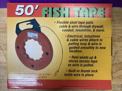50 ft Steel Cable Fish Tape Electric Wire Cable Line Puller 38156 NOS ...
