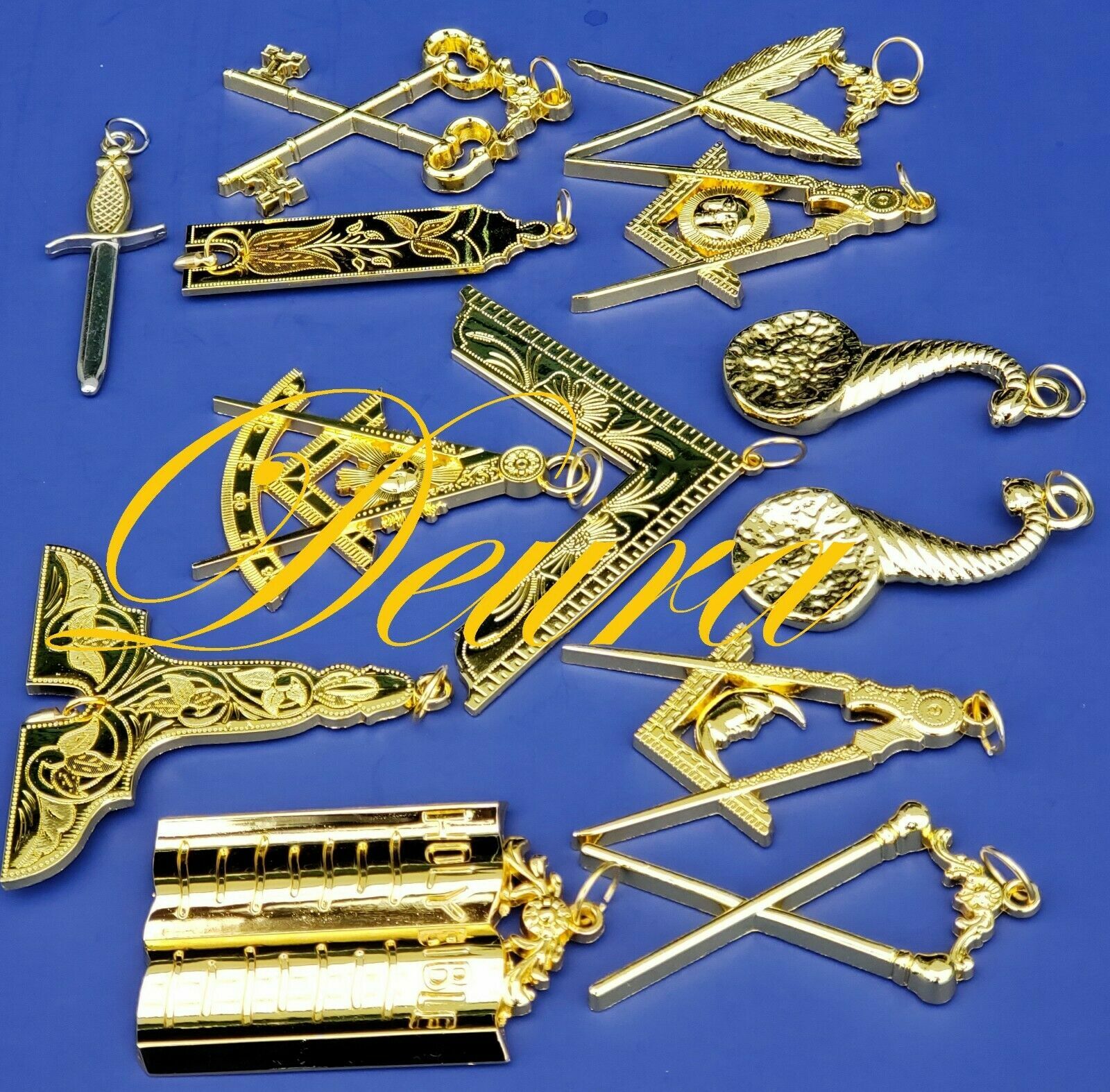 Masonic Collar 13 Jewel Junior Senior Warden Deacon GOLD Secretary ...