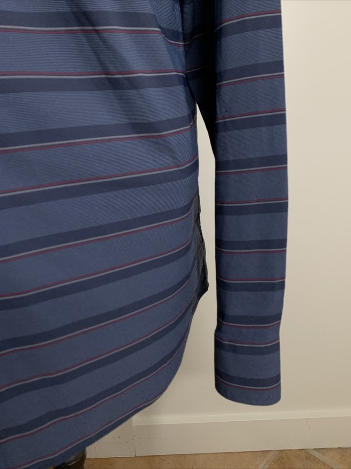 Travis Mathew Mens XL Blue Stripe Long Sleeve Full Button Golf Shirt ...