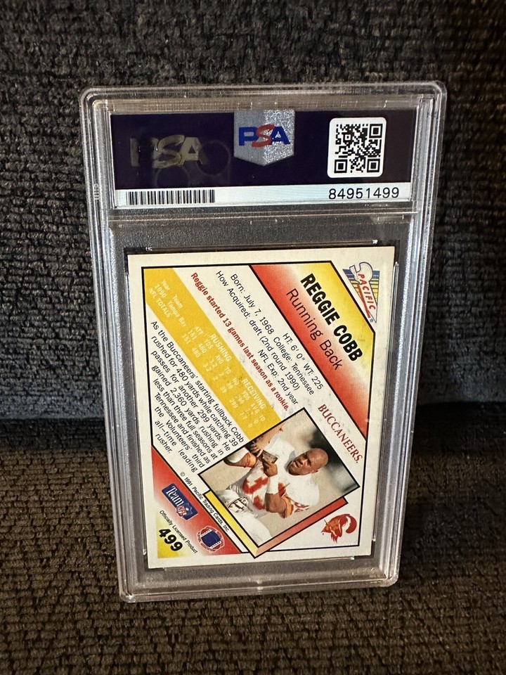Reggie Cobb Signed 1991 Pacific #479 Card PSA /DNA Slab COA Auto Gem ...
