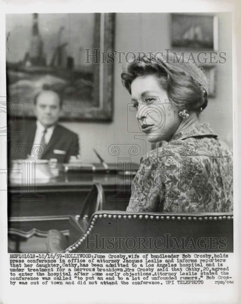 1959 Press Photo June Crosby, wife of bandleader Bob Crosby, California ...