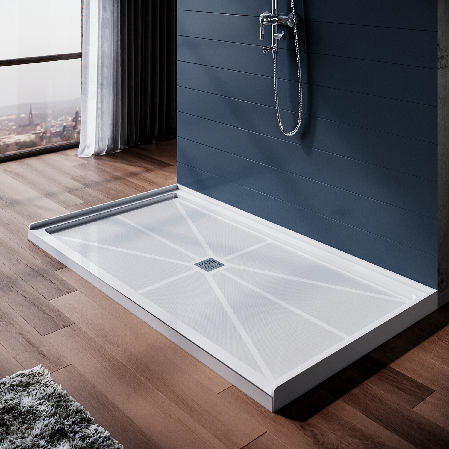 ELEGANT 32x60 Single Threshold Shower Base Pan Solid White Center Drain ...