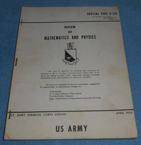 1959 US Army Chemical Corps School Special Text 3-151 Mathematics ...