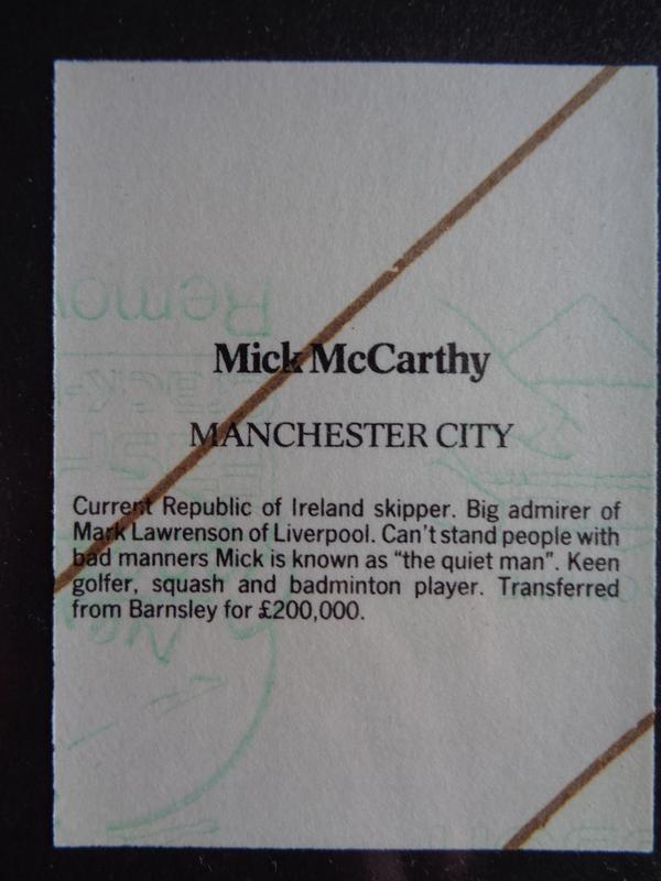 Daily Mirror Stick With Soccer 1986-87 - Mick McCarthy (Manchester City ...
