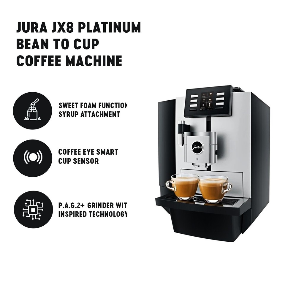 Jura JX8 Platinum Bean-to-Cup Coffee Machine with 1L Milk Cooler Home ...