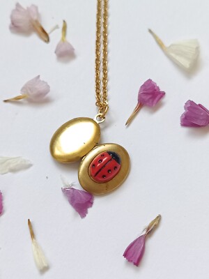 N.O.S Vintage ladybug necklace, lucky ladybug locket necklace, gold ...