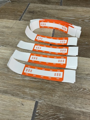 100 Orange $50 Self Sealing Currency Straps Money Bill Bands $5000 ...