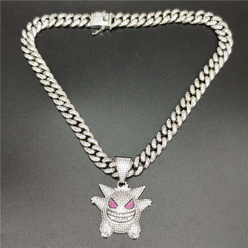 Hip Hop Iced Bling Gengar Pendant & 13mm 20" Iced Cubic Zirconia Chain ...