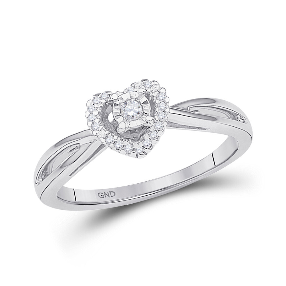 10k White Gold Womens Round Diamond Heart Solitaire Ring 1/8 Cttw | eBay