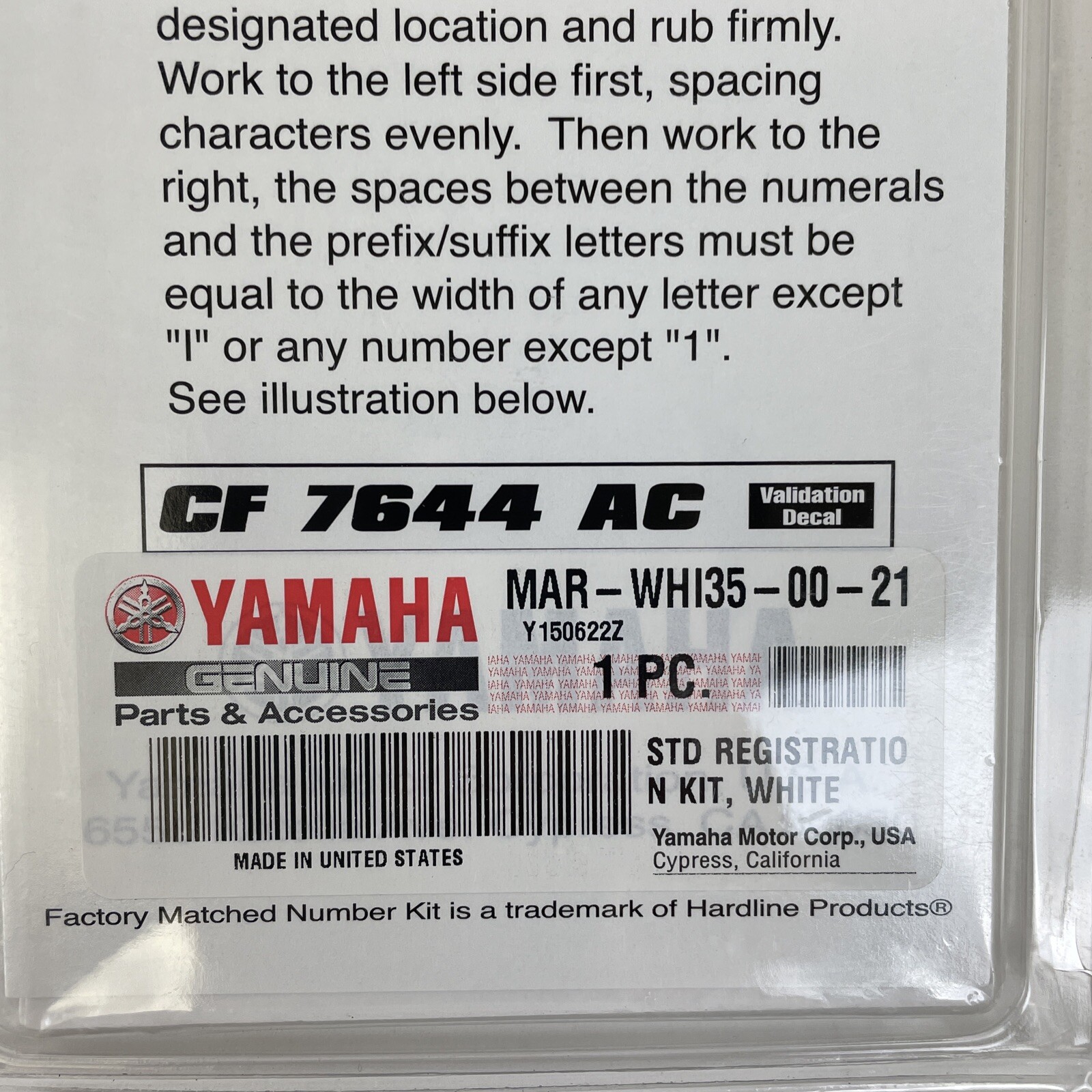 Genuine Yamaha Watercraft Standard Registration Kit MAR-WHI35-00-21 ...