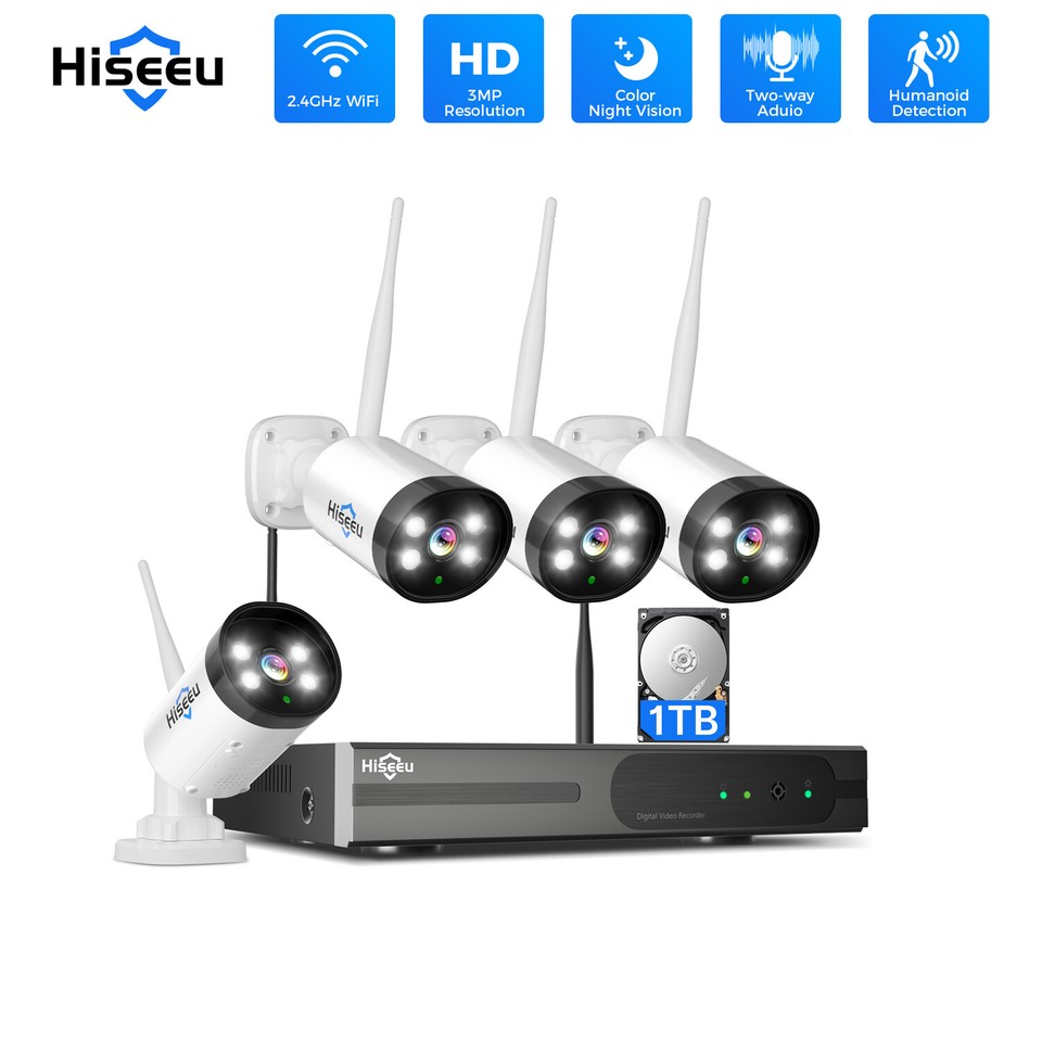 Hiseeu 3MP 10CH NVR Security Camera System WiFi Wireless One Way Audio ...