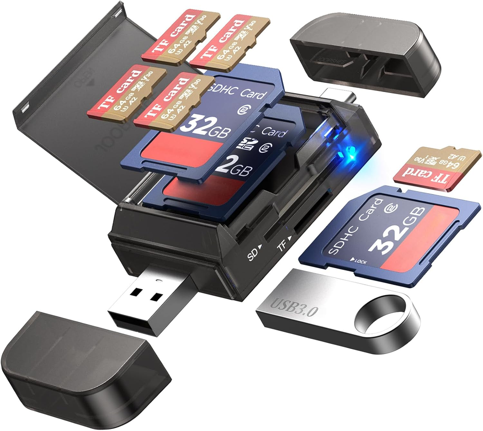 6-In-1 SD/TF Card Reader Adapter with SD Card Storage USB a & Type C ...
