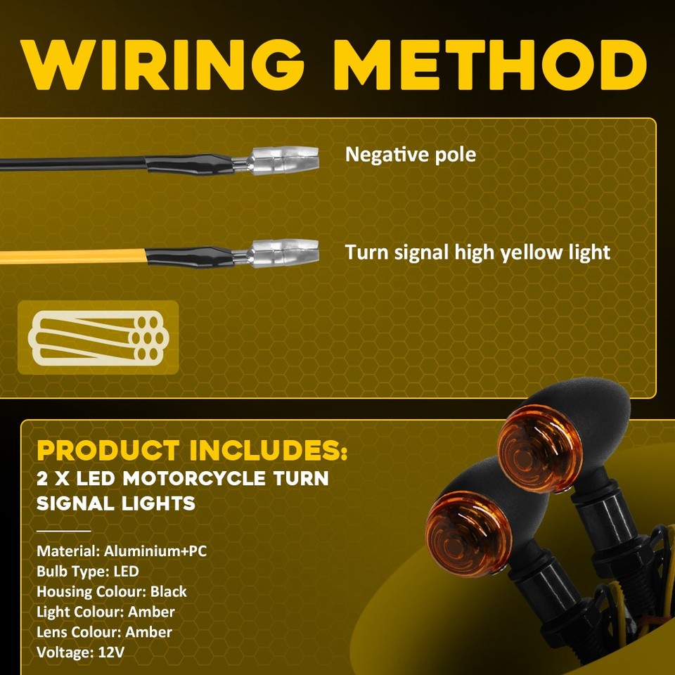 4PC Amber Lens Motorcycle Turn Signal Lights Mini Bullet Blinker ...