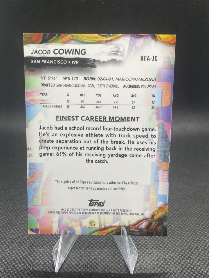 2024 Topps Finest - Rookie Finest Autographs Jacob Cowing #RFA-JC ...