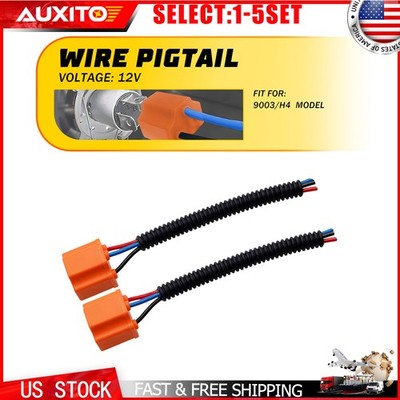 Female H4 9003 Ceramic Headlight Bulb Sockets Wire Pigtail Harness Plug ...
