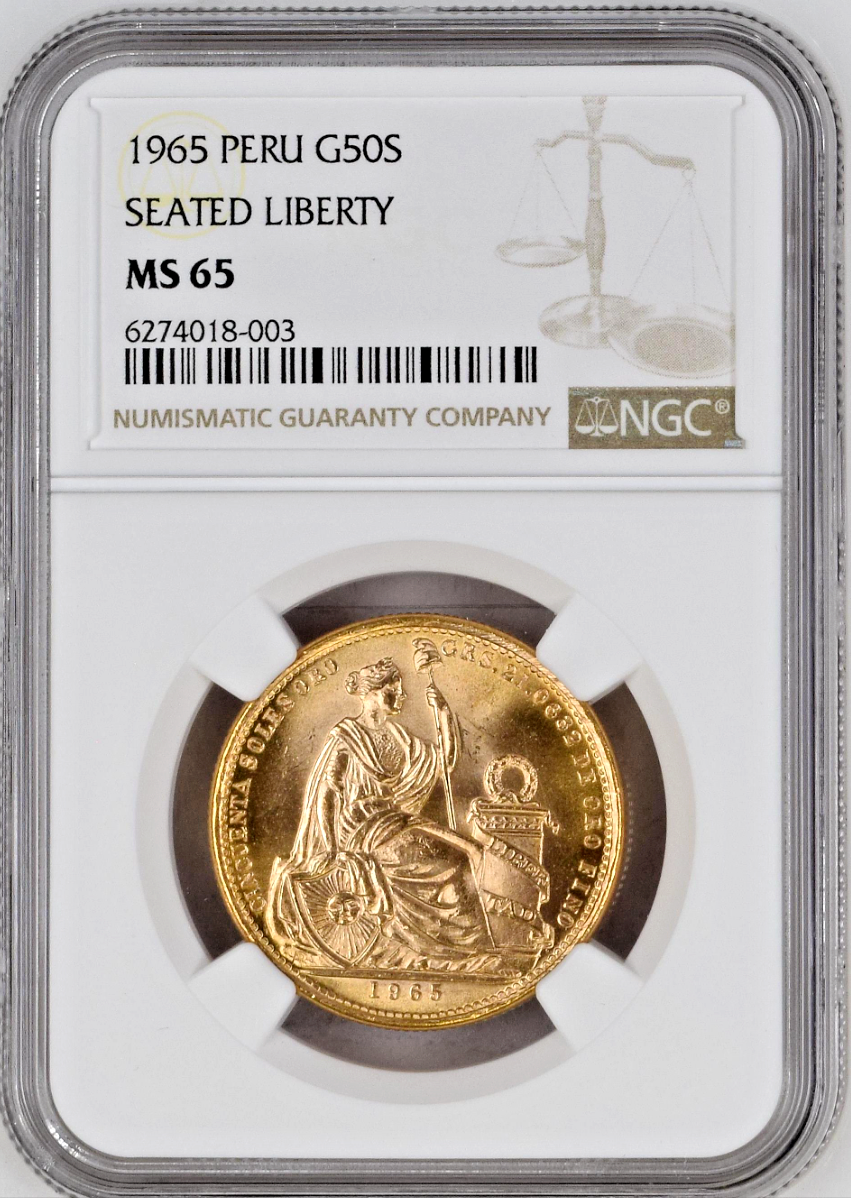Peru 1965 Gold Coin 50 Soles Oro Seated Liberty Lima NGC MS65 | eBay