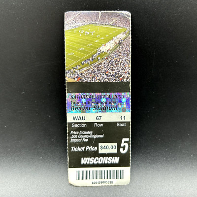 WISCONSIN VS PENN STATE NCAA FOOTBALL TICKET STUB, OCT 4 2003 BEAVER ...
