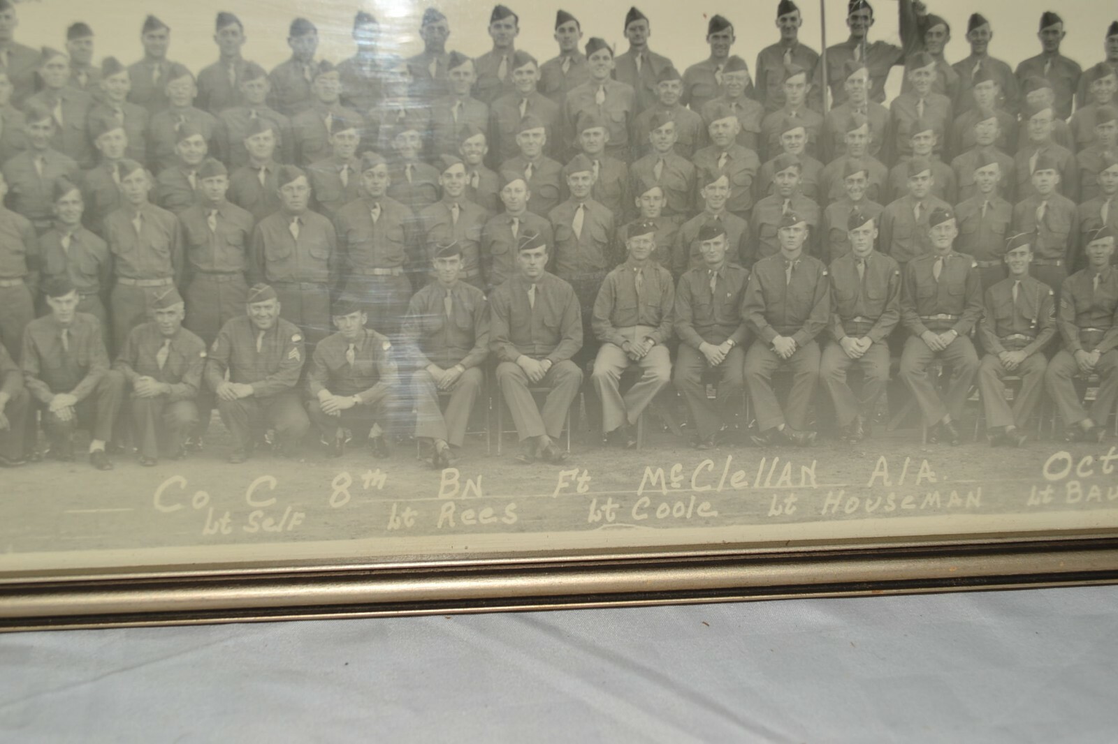 WWII Original FRAMED PANORAMIC PHOTO Ft. McClellan, Ala.1942 Company C ...
