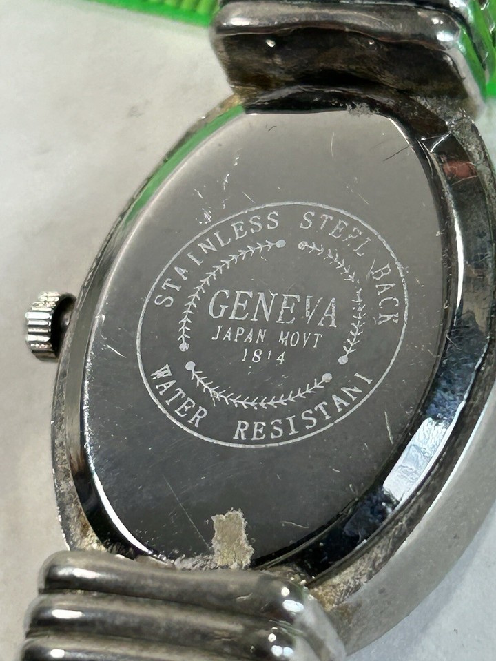 Geneva Quartz Watch White Oval Face Silver Toned Cuff Band with New ...