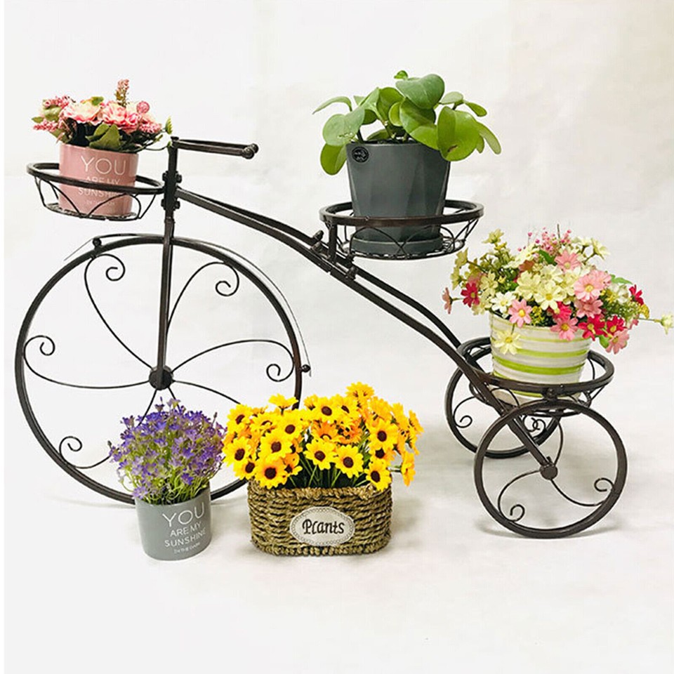 3-Tier Bike Plant Stand Metal Bicycle Planter Black Flower Pot Holder ...