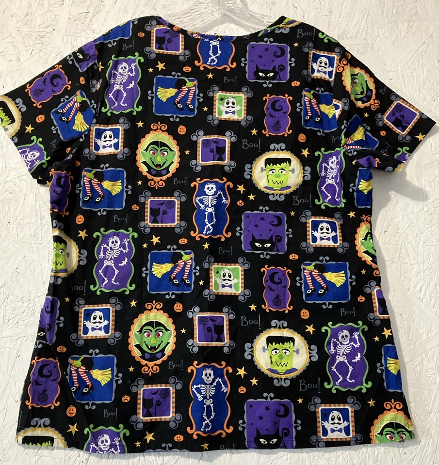 Scrub Top Size Lg Halloween Vampire Frankenstein Cat Pocket Medical ...