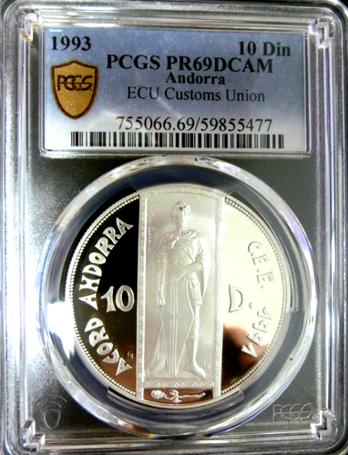 PCGS PR69DCAM Gold Shield-Andorra 1993 St. George Silver 10 D Almost ...