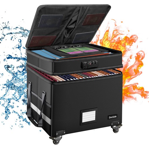 Fireproof Document Box with Lock,2-Layer File Box with Wheels ...