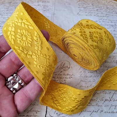 RUBAN GALON ANCIEN 315 cm Coton Jaune Soleil Epoque XIXè French Ribbon ...