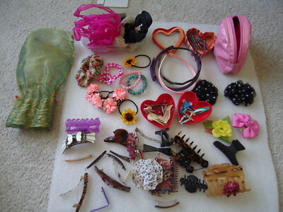 Vtg Lot Hair Clips, Barrettes, Containers, Bands, Ties, Bobby pin metal ...