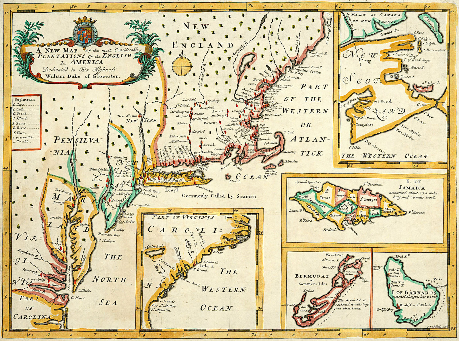 1700 Map Plantations of the English in America British Colonies Wall ...